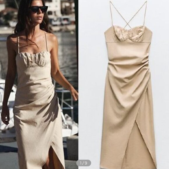 Zara | Dresses | Zara Midi Sand Linen Blend Midi Dress | Poshmark